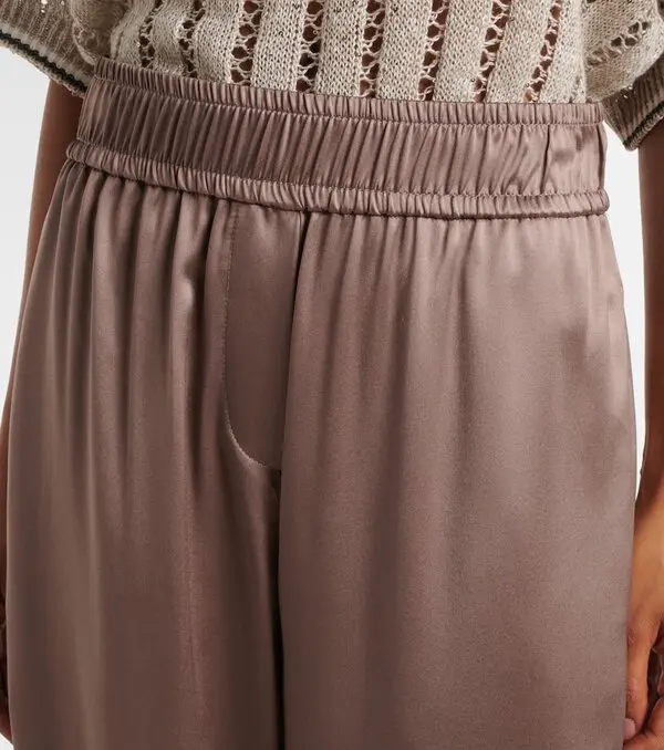 Brunello Cucinelli Silk-blend Wide-leg Pants - Brown