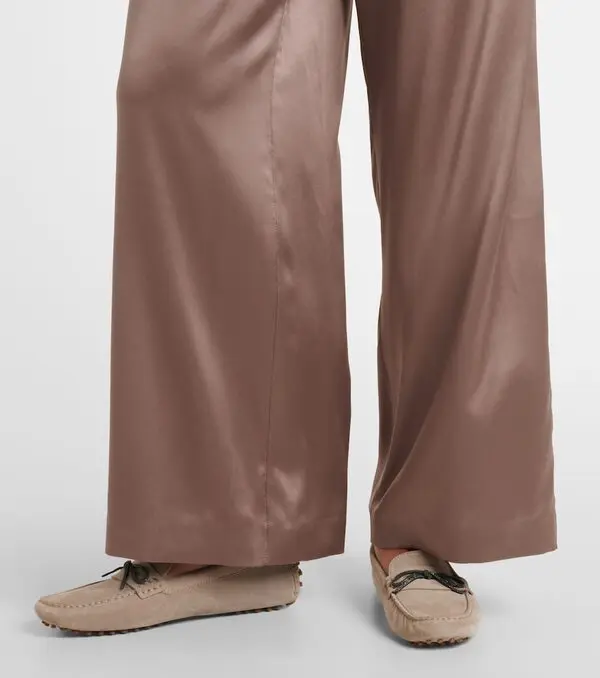 Brunello Cucinelli Silk-blend Wide-leg Pants - Brown