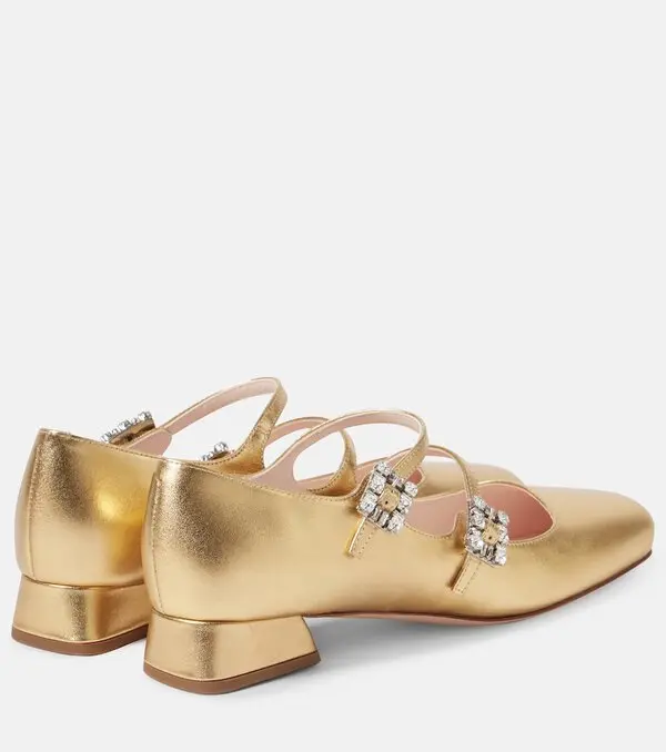 ROGER VIVIER Très Vivier Metallic Leather Mary Jane Pumps - Gold