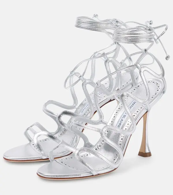 Manolo Blahnik Fawda 105 Metallic Leather Sandals