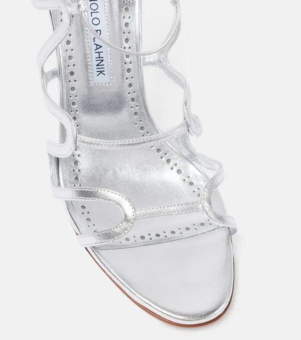 Manolo Blahnik Fawda 105 Metallic Leather Sandals