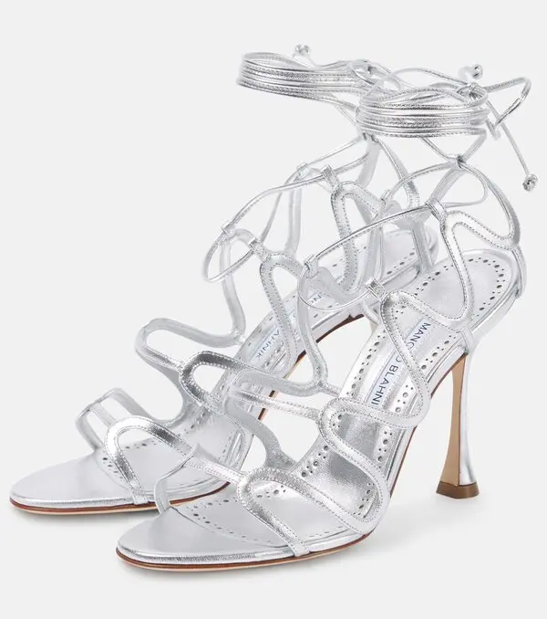 Manolo Blahnik Fawda 105 Metallic Leather Sandals