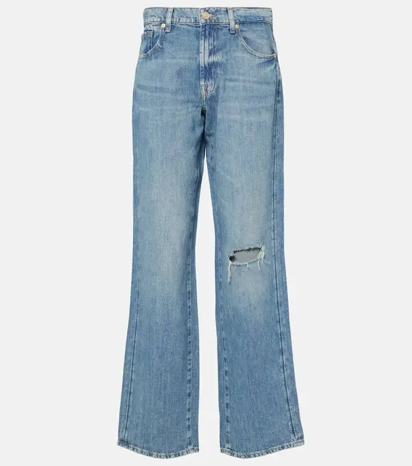 7 For All Mankind Tess Distressed Wide-leg Jeans - Blue