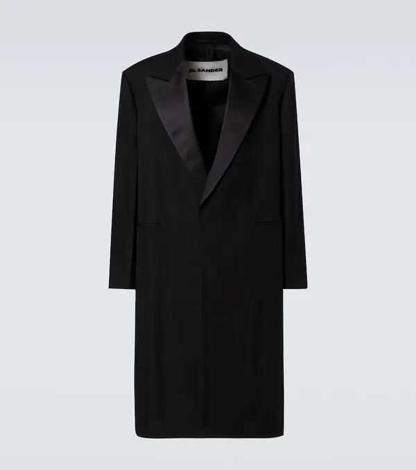 JIL SANDER Silk-trimmed Wool Coat - Black
