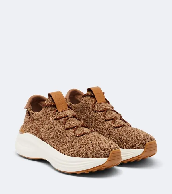 TOD'S Knitted Lace-up Sneakers - Brown