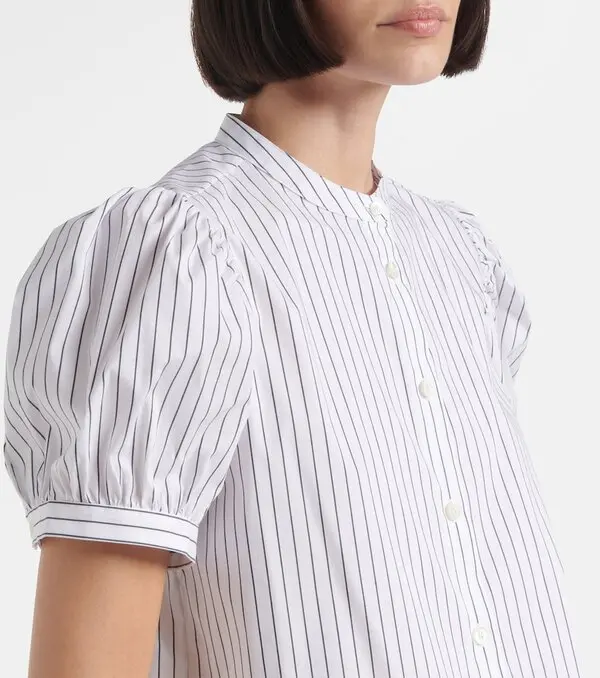 FRAME The Gathered Cotton-blend Top - Blue