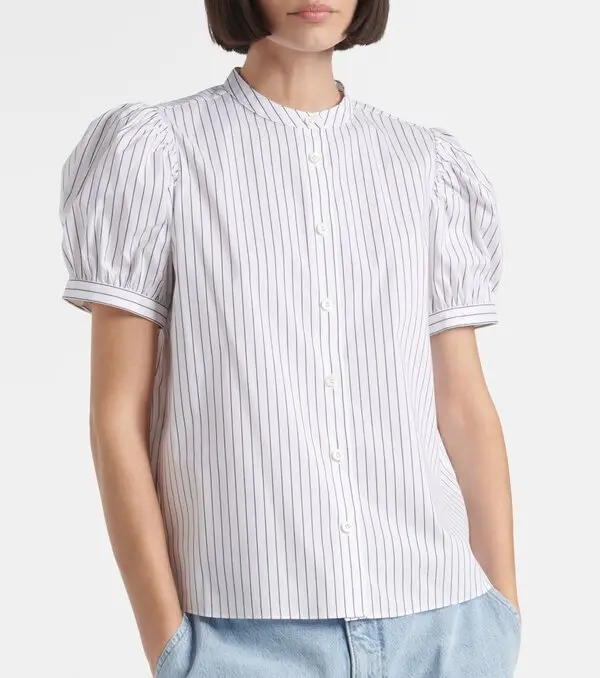 FRAME The Gathered Cotton-blend Top - Blue