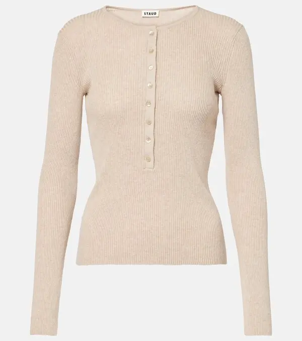 Staud Macaw Henley Shirt - Beige