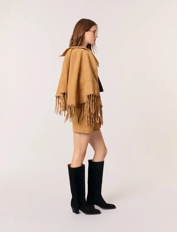 Maje Fringed Leather Shorts
