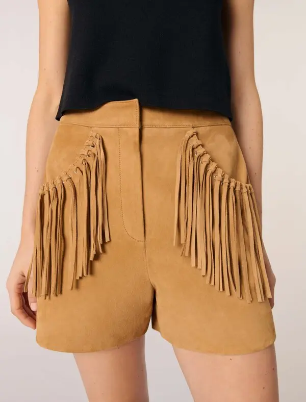 Maje Fringed Leather Shorts