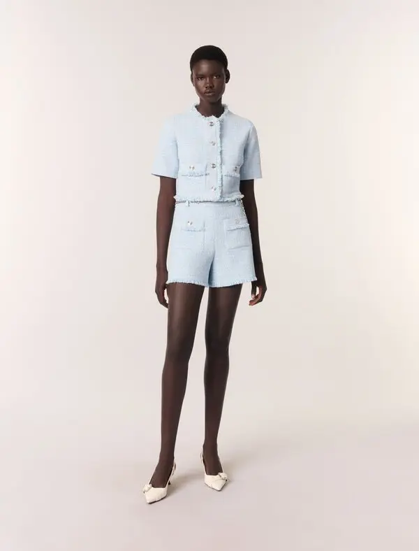 Maje Tweed Shorts With Chain Belt