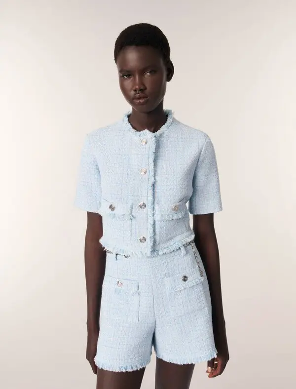 Maje Tweed Shorts With Chain Belt