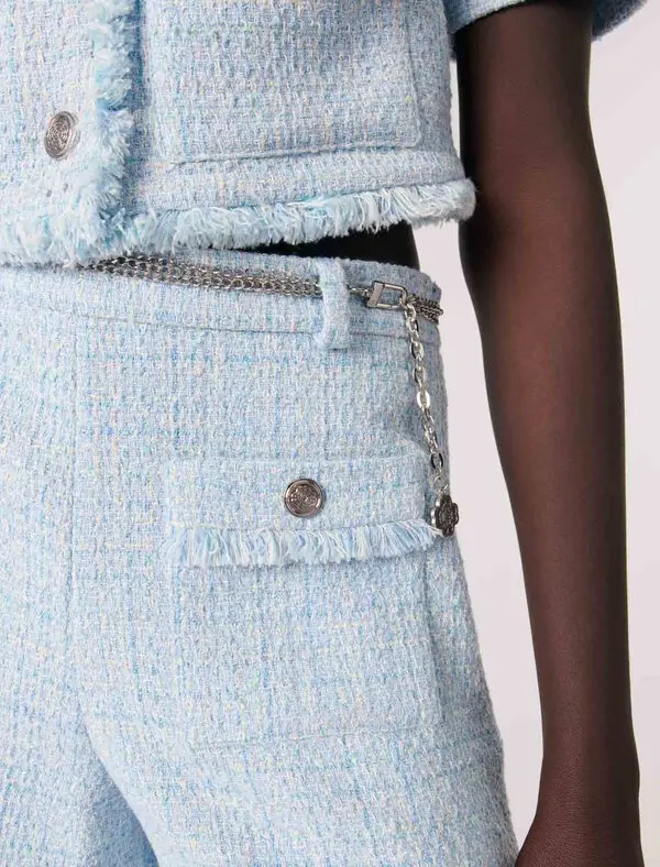 Maje Tweed Shorts With Chain Belt
