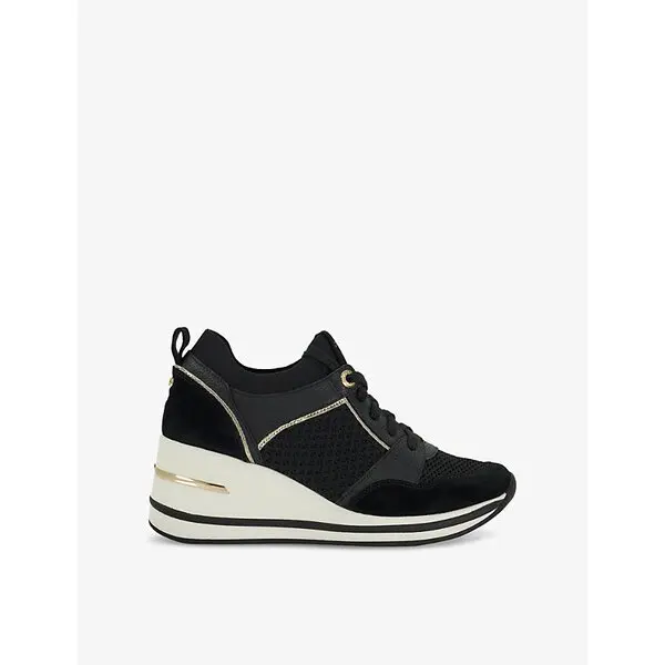 Dune Eiline Side-Zip Wedge Trainers In Black Plain Fabric 70