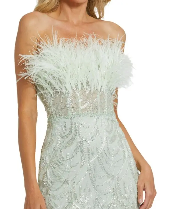 Mac Duggal Strapless Feather Bustier Gown With Embroidery