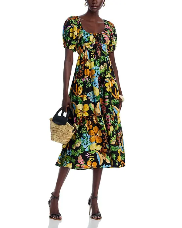 Aqua Floral Midi Dress - Black Multi