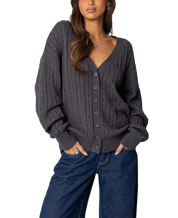 EDIKTED Francine Oversized V-neck Cardigan - Dark Gray