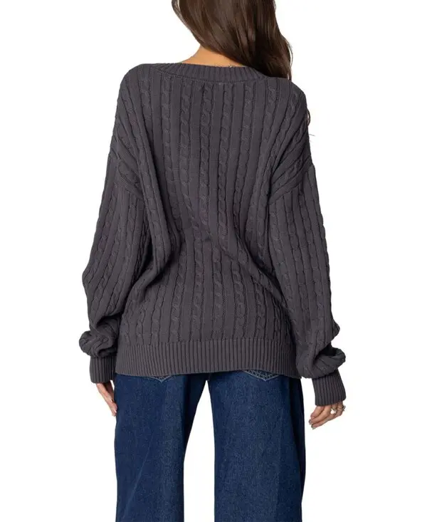 EDIKTED Francine Oversized V-neck Cardigan - Dark Gray