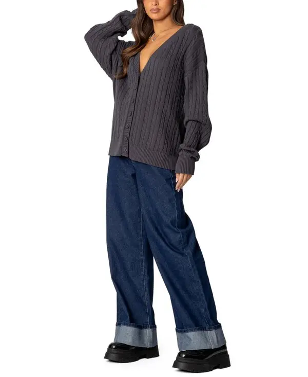 EDIKTED Francine Oversized V-neck Cardigan - Dark Gray
