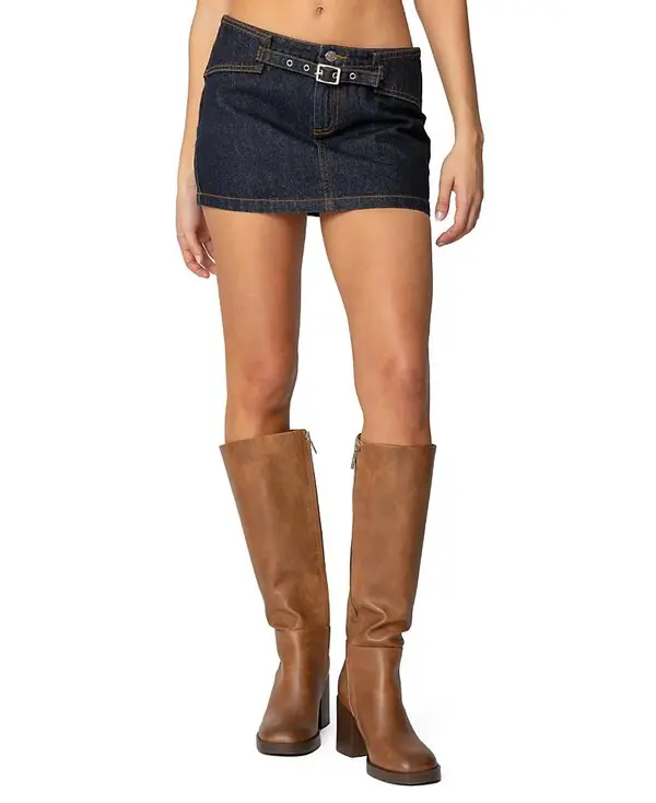 EDIKTED Keira Buckled Denim Mini Skirt - Dark Blue