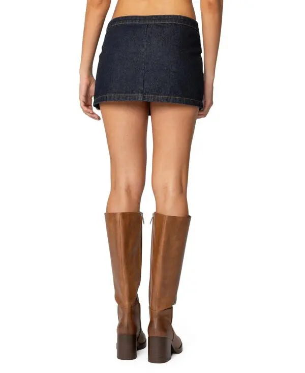 EDIKTED Keira Buckled Denim Mini Skirt - Dark Blue