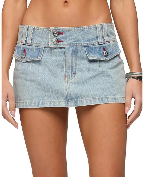 EDIKTED Rae Denim Mini Skort - Light-blue