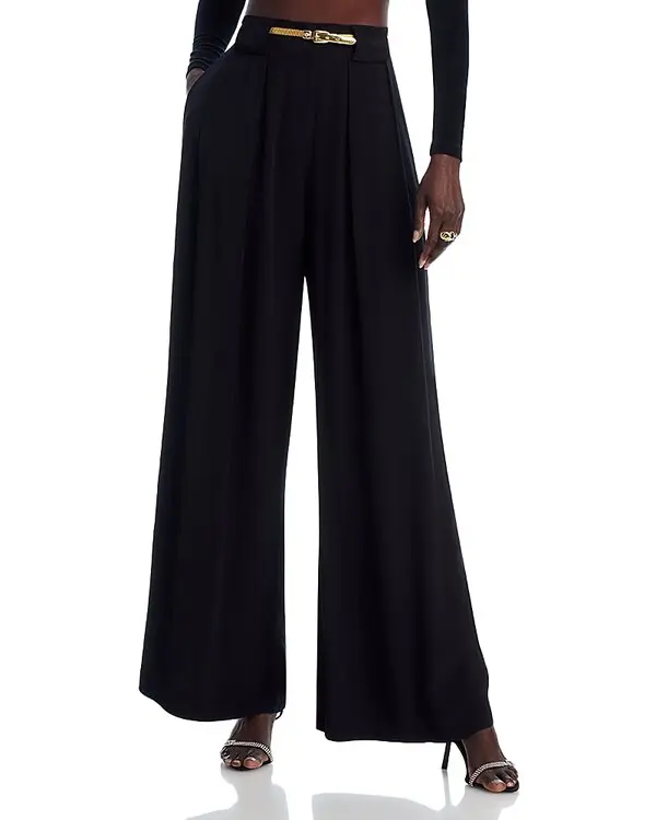Aqua Pleated Wide Leg Pants - Black
