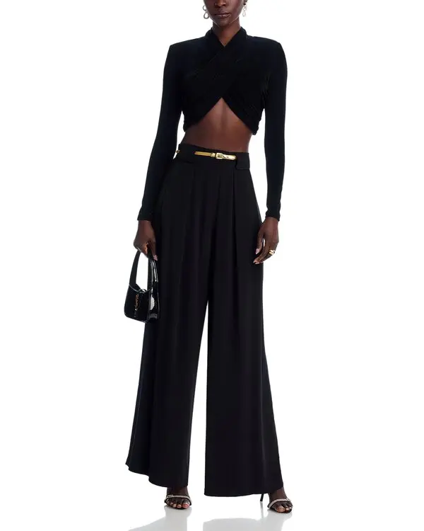 Aqua Pleated Wide Leg Pants - Black