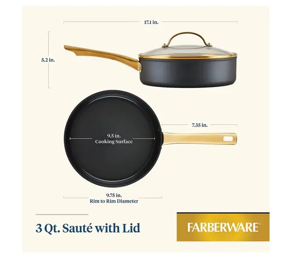 FARBERWARE Forged Induction Nonstick Covered Sa Ute Pan 3qt