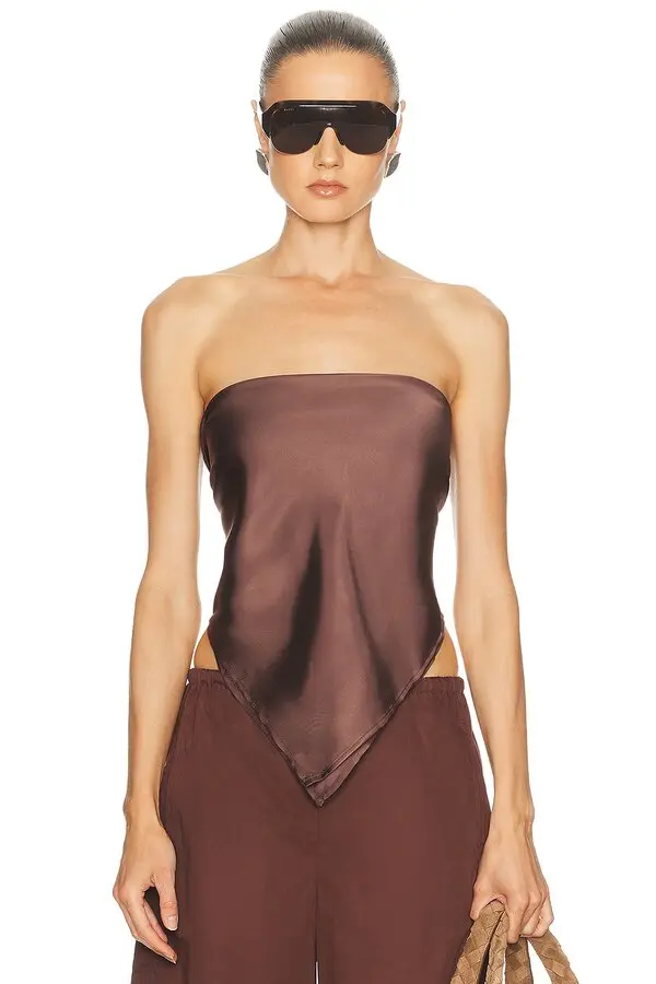 Enza Costa Fluid Twill Scarf Top In Cream - Chocolate