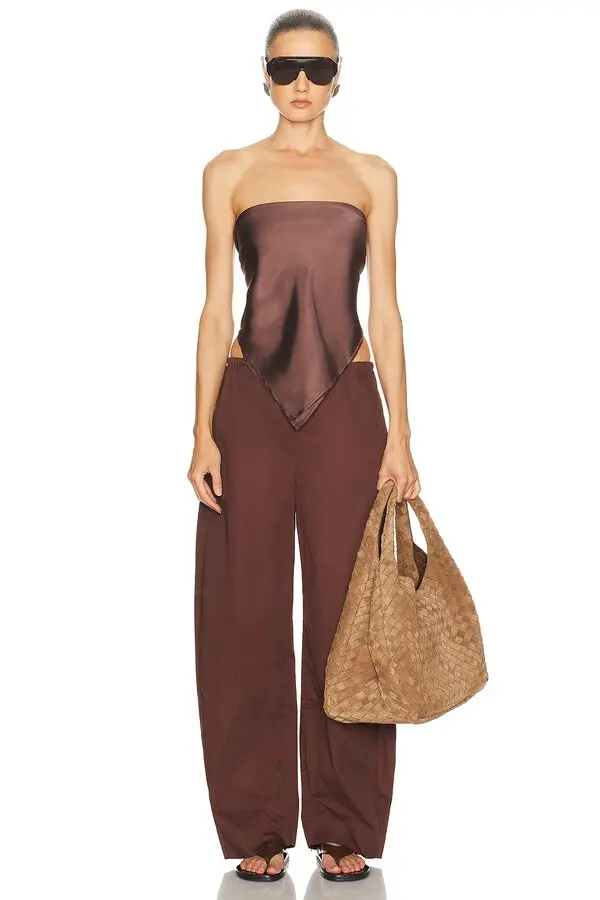 Enza Costa Fluid Twill Scarf Top In Cream - Chocolate