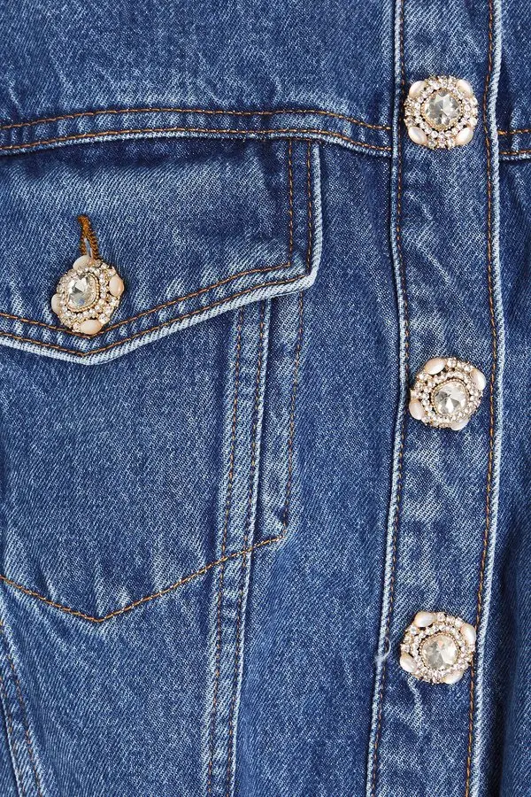 Sandro Cropped Embellished Denim Jacket