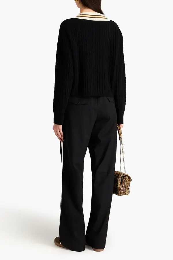 Sandro Grosgrain-trimmed Twill Wide-leg Pants