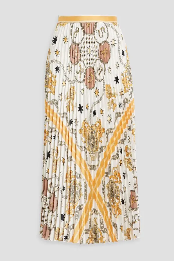 Sandro Pleated Printed Twill Midi Skirt - Ecru