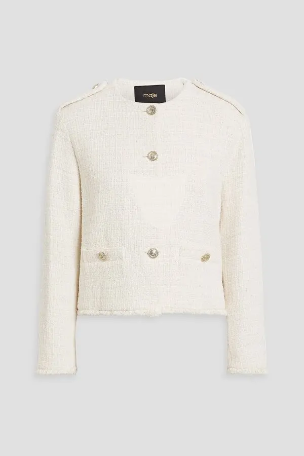Maje Metallic Cotton-blend Tweed Jacket - Ivory