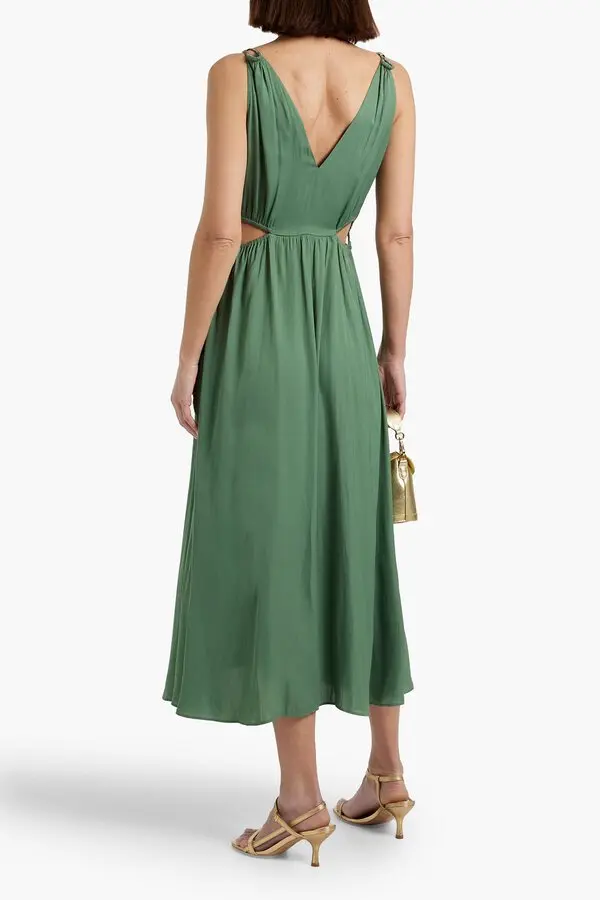 Maje Cutout Satin Midi Dress In Sage Green - 60% Off | Editorialist