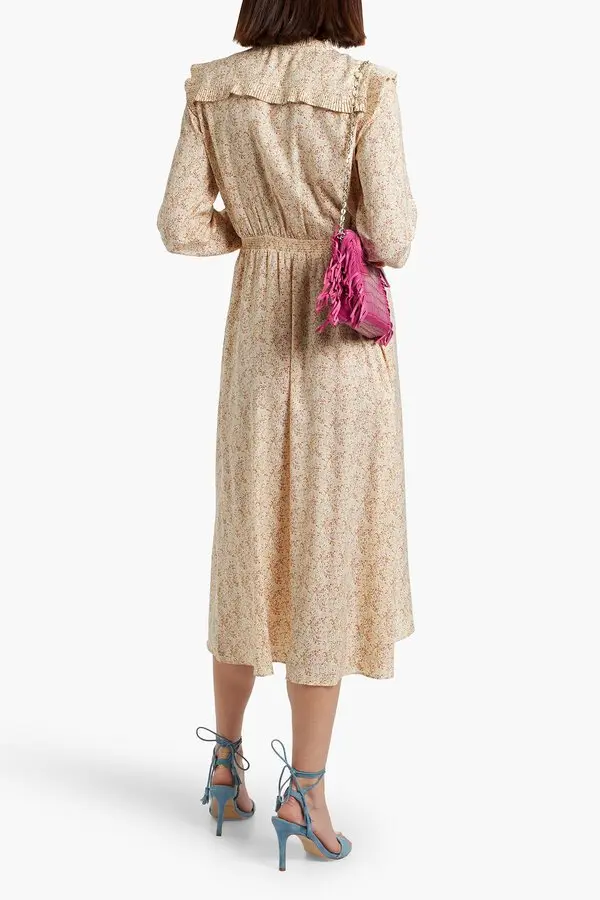 Maje Pintucked Floral-print Crepe Midi Dress