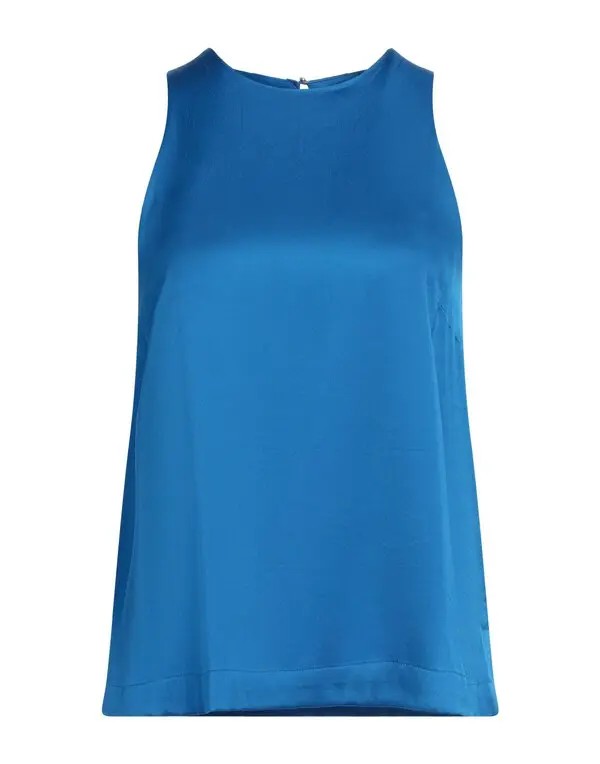 OTTOD'AME Sleeveless Boat Neck Top In Satin - Blue