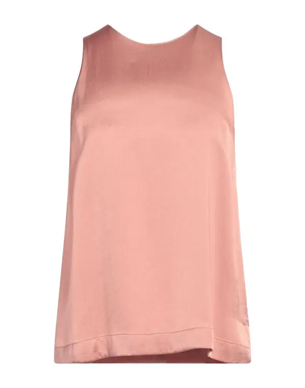 OTTOD'AME Sleeveless Boat Neck Top In Satin - Pink