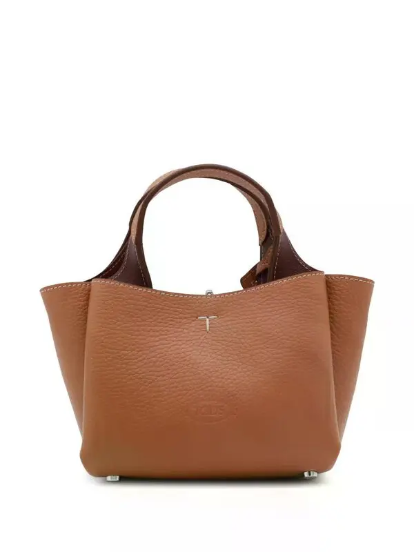 TOD'S Leather Tote Bag With Embossed Logo - Brown