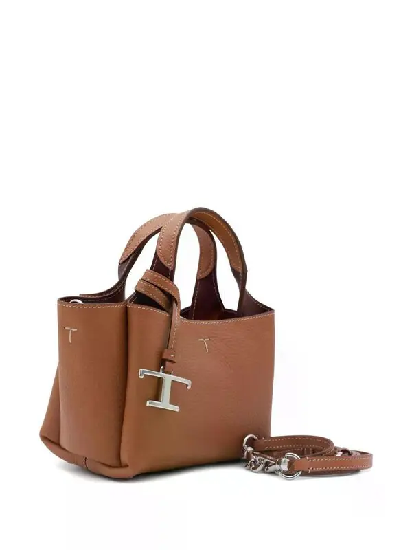 TOD'S Leather Tote Bag With Embossed Logo - Brown