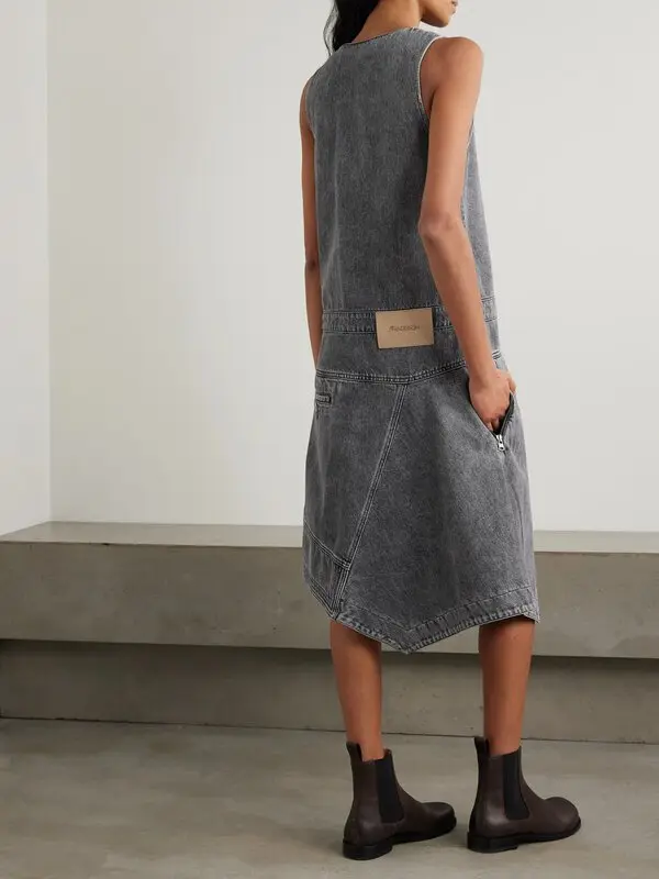 JW Anderson Asymmetric Wrap-effect Denim Midi Dress - Gray