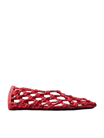 JIL SANDER Cutout Knotted Leather Ballet Flats - Red