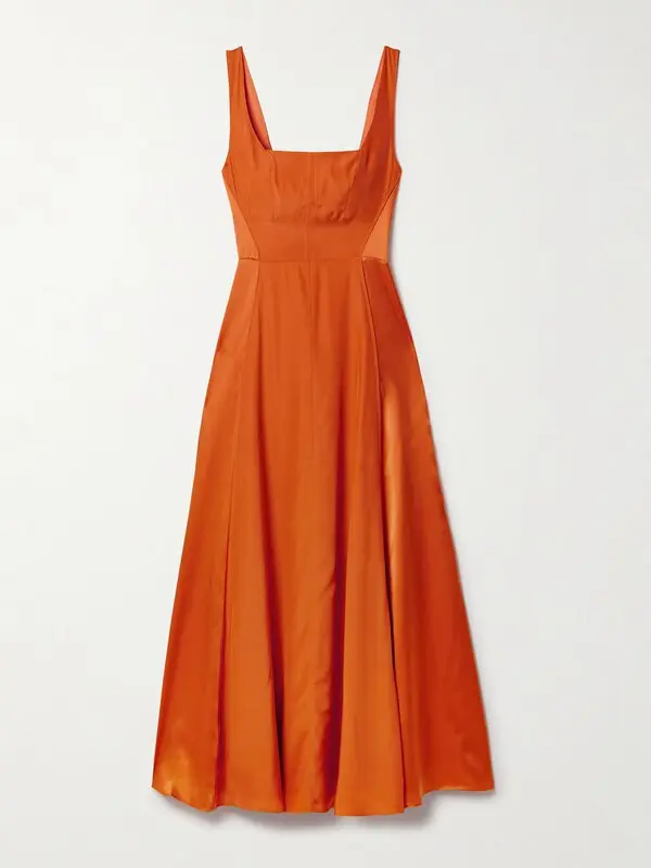 LA LIGNE Pleated Silk-satin Midi Dress - Orange