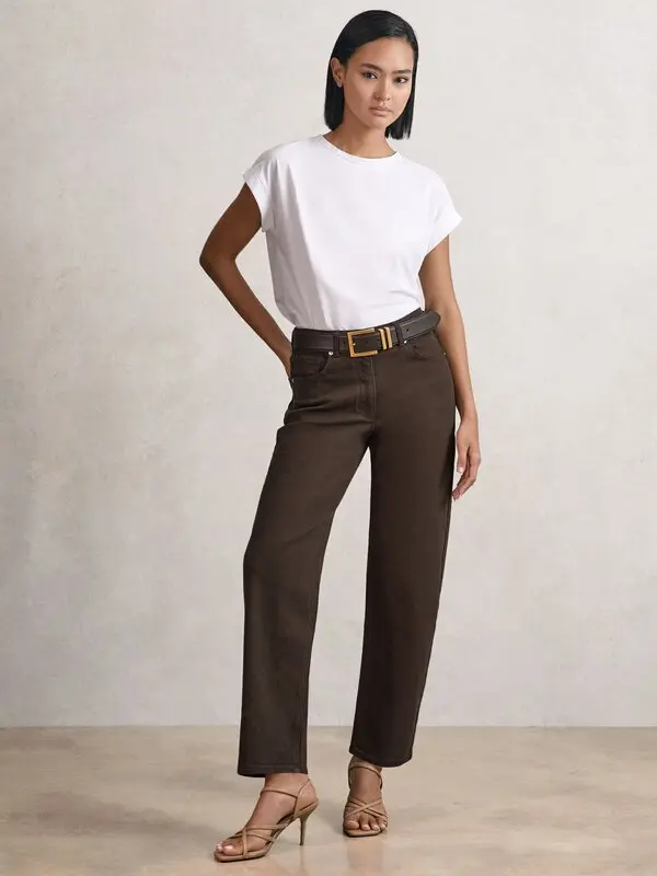 REISS Selin Petite Mid-rise Straight-leg Jeans - Chocolate
