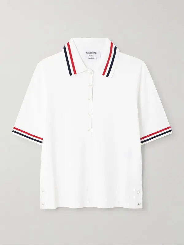 Thom Browne Striped Jersey Polo Shirt - White