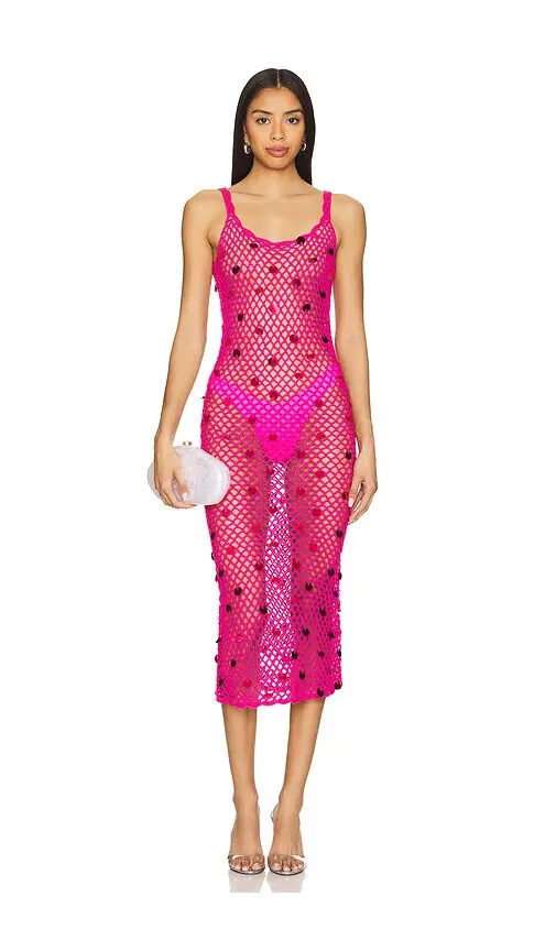 MORE TO COME Adelida Crochet Midi Dress - Pink
