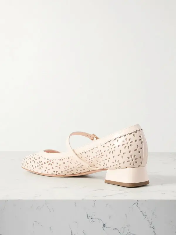 ROGER VIVIER Très Vivier Perforated Leather Mary Jane Pumps - White