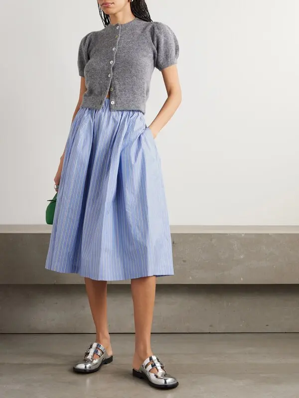 Marni Pleated Striped Cotton-poplin Midi Skirt