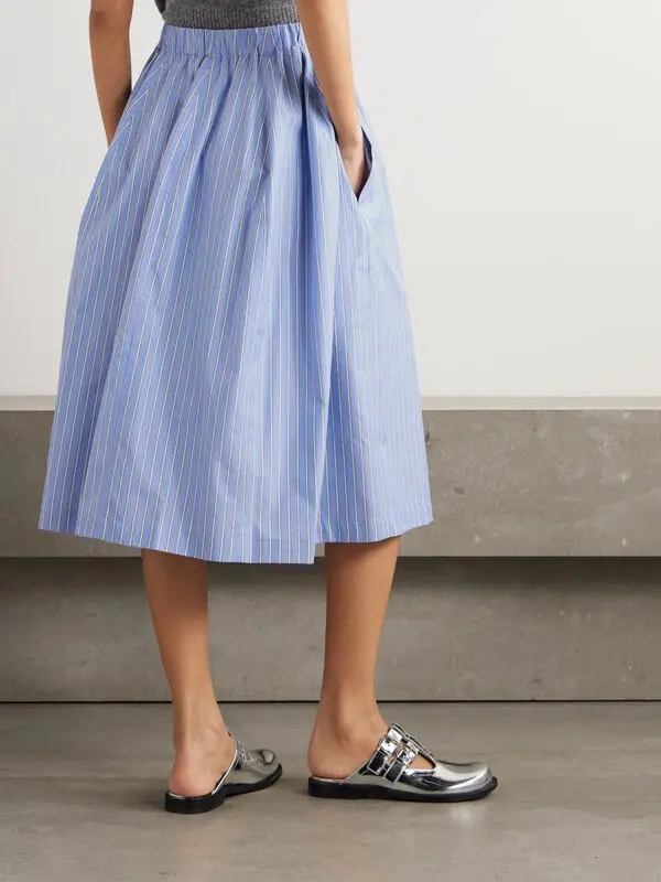 Marni Pleated Striped Cotton-poplin Midi Skirt